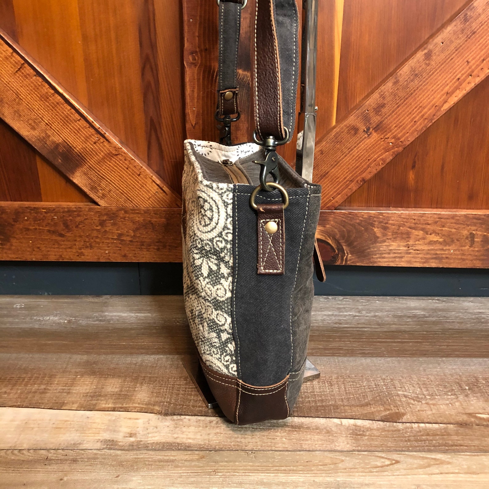 Freaky Leather and Upcycled Canvas Shoulder/crossbody Bag - Etsy