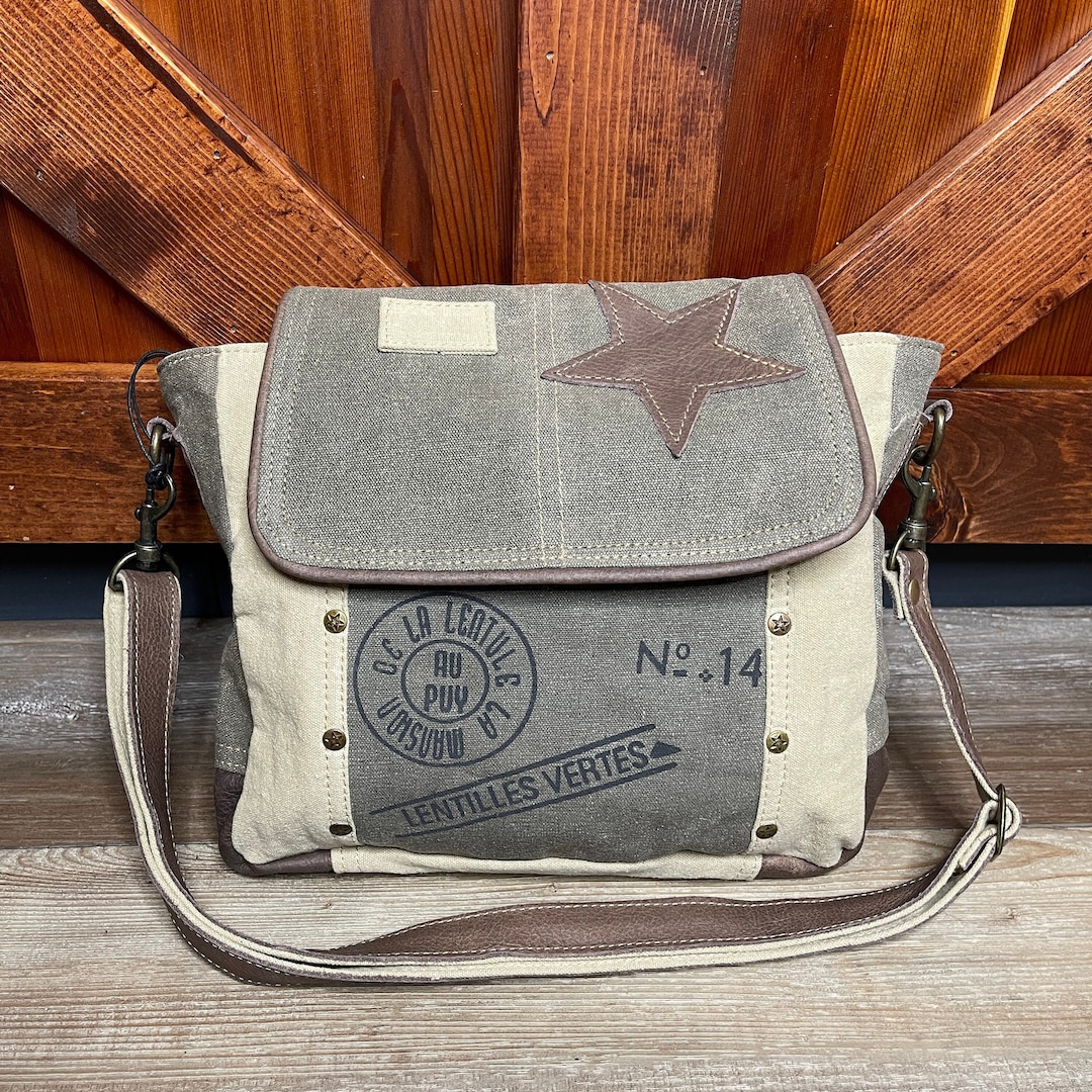 Leather Star Shoulder Purse Upcycled Military Canvas Bag - Etsy