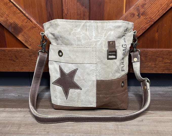 Small Leather Star Crossbody Shoulder Upcycled Canvas Purse - Etsy