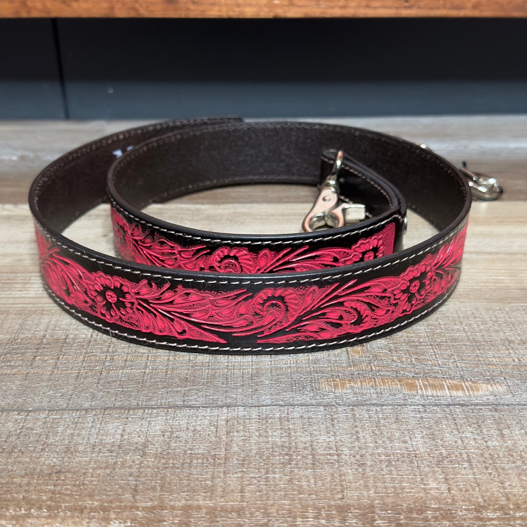 Hand-tooled Leather Strap for Purse Red Black Replacement Crossbody ...