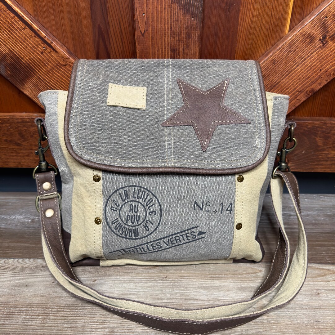 Leather Star Shoulder Purse Upcycled Military Canvas Bag - Etsy