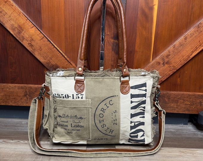Vintage Style Upcycled Tote Shoulder Purse Canvas Bag in Sandstone - Etsy