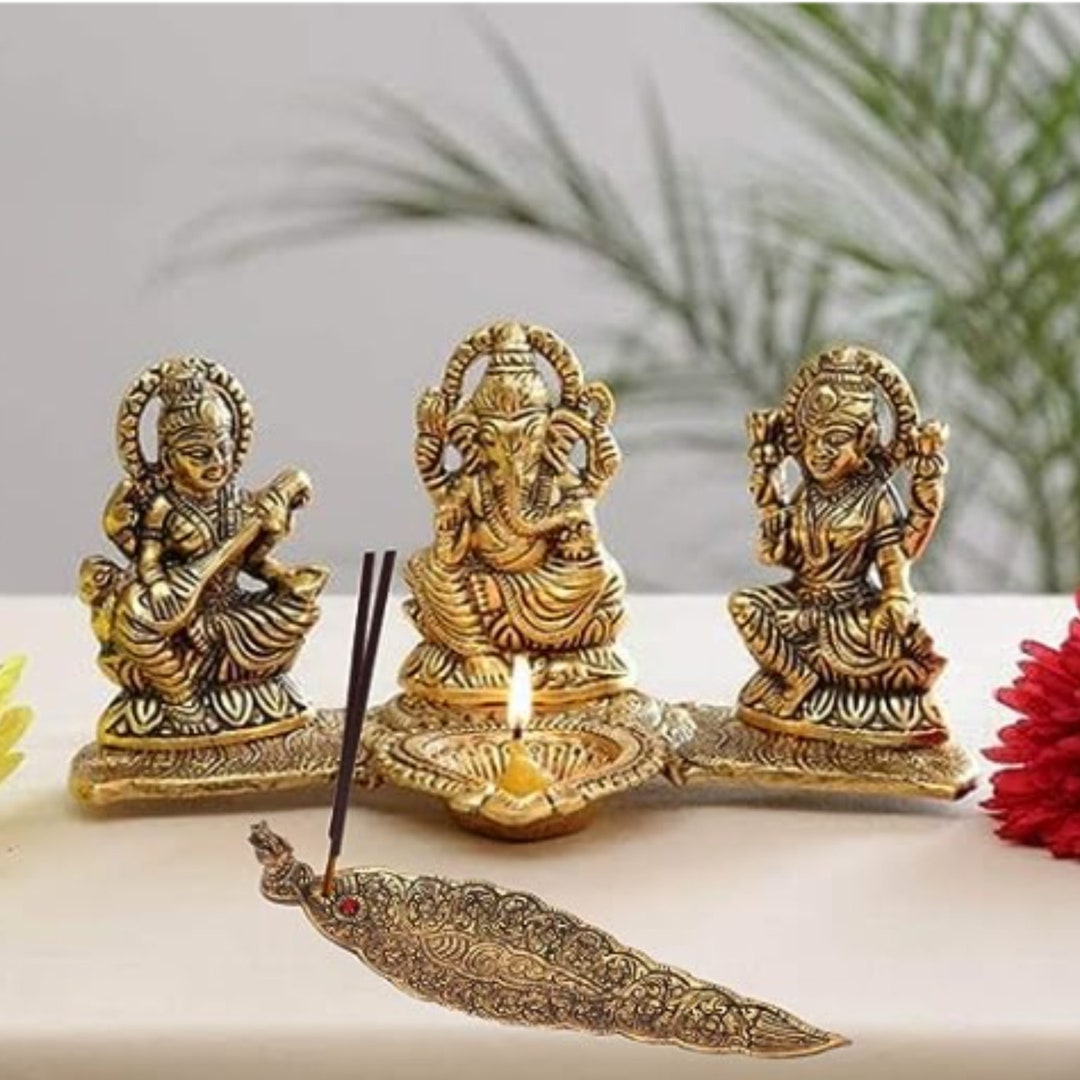 Diwali Lakshmi Ganesha Saraswati With Diya Diwali Statue Idol for ...