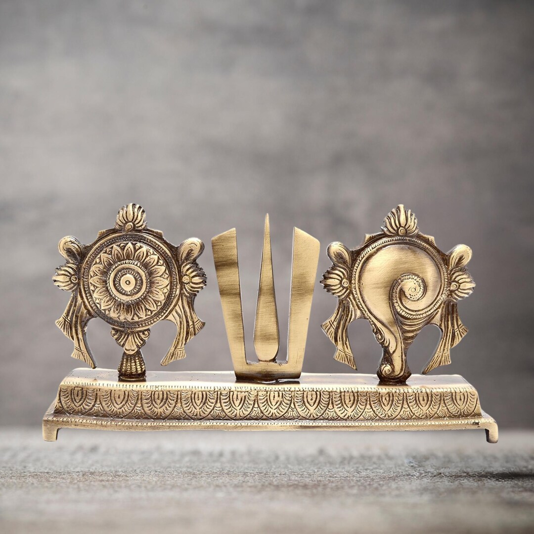 Brass Vishnu Shank Chakra for Pooja, Shankh Chakra for Table, Tirupati ...