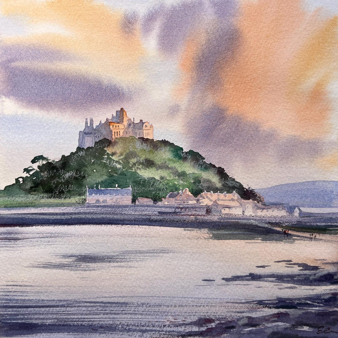 Cornwall Original Watercolor Painting St Michael's Mount Cornish ...