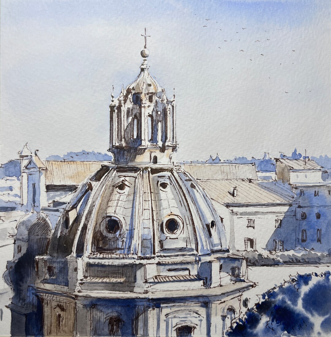 Rome, Italy, Original Watercolor Painting, Pine Tree Painting, Rome ...