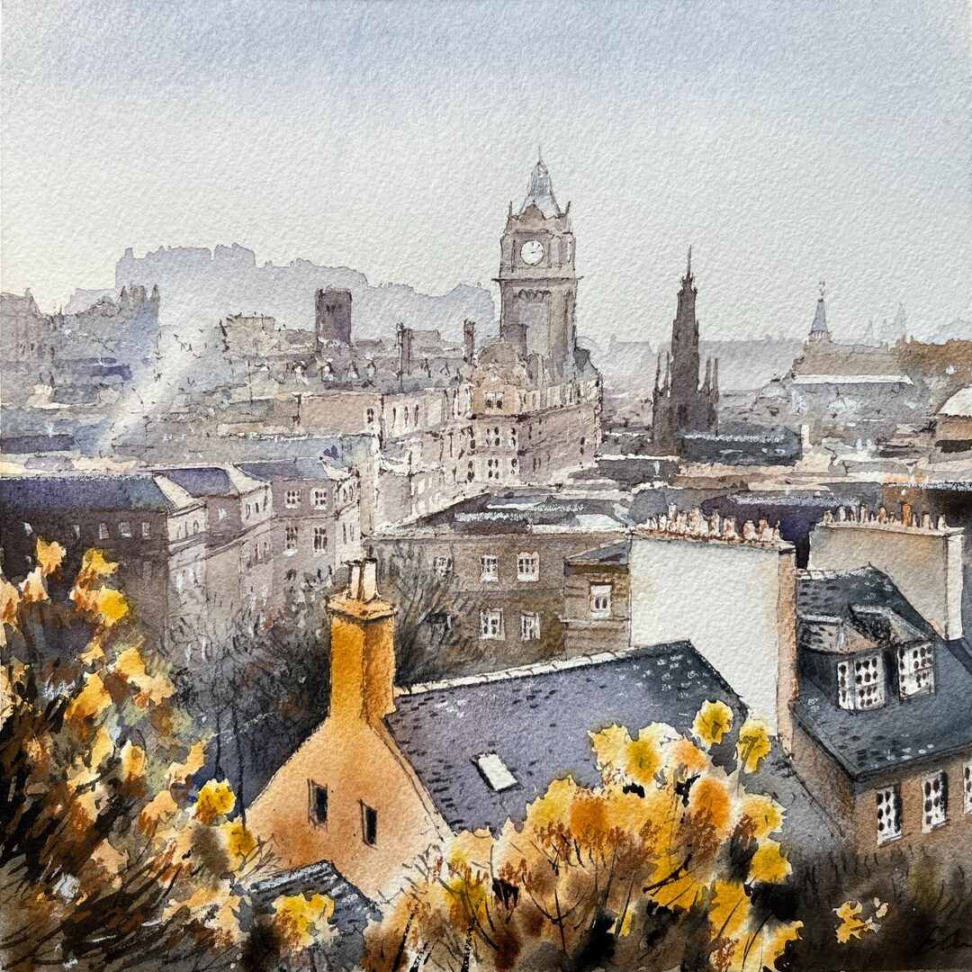 Edinburgh Original Watercolor Painting Scotland Artwork United Kingdom ...