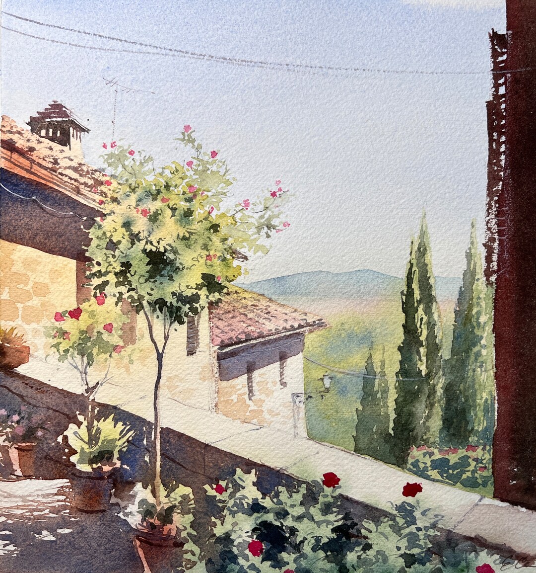 Italy Tuscany Original Watercolor Painting Italian Landscape Tuscany ...