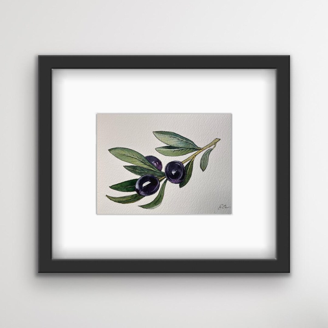 Olive Original Watercolor Painting Unframed Artwork Black Olive Branch ...
