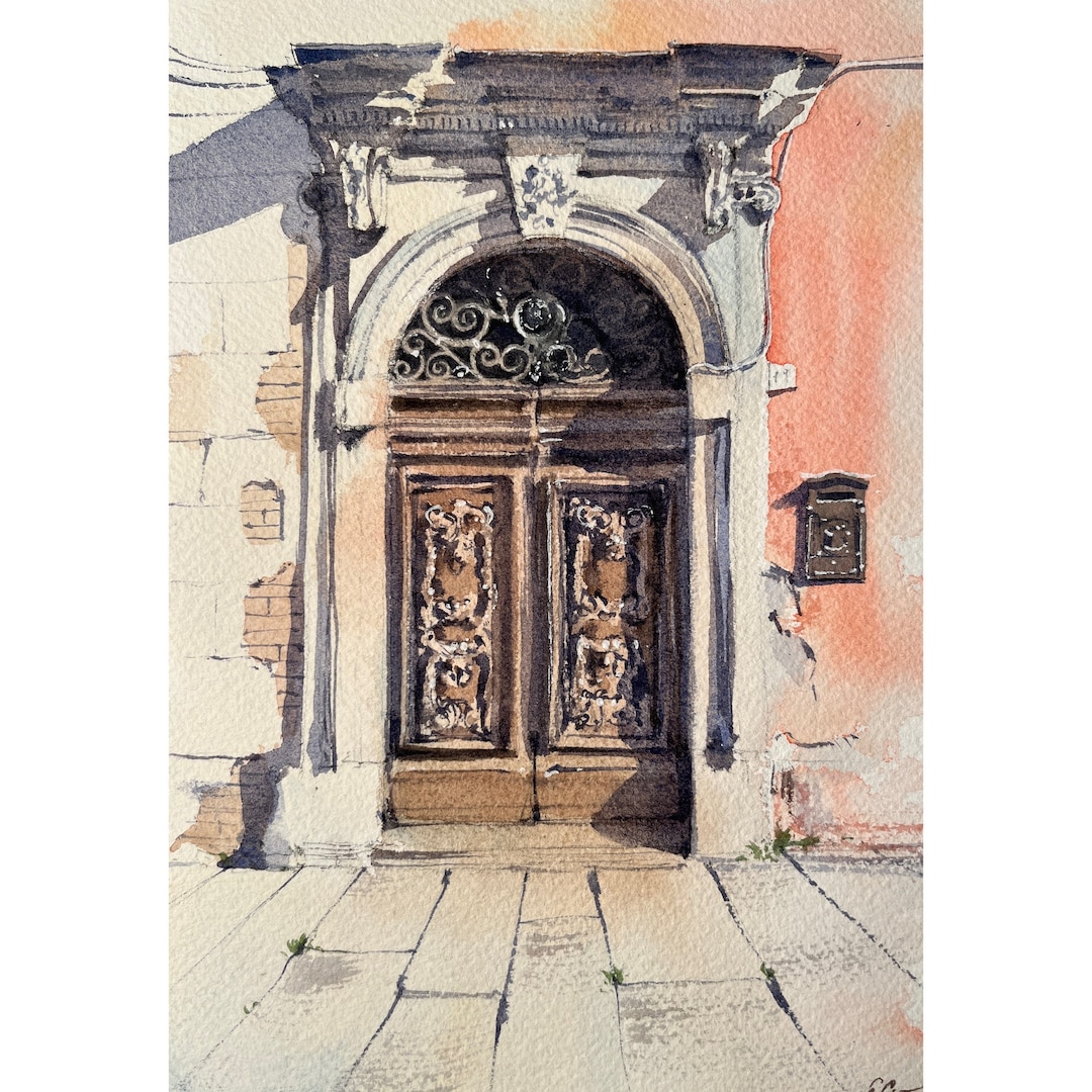 Italy Original Watercolor Painting Pisa Artwork Old Door Artwork ...