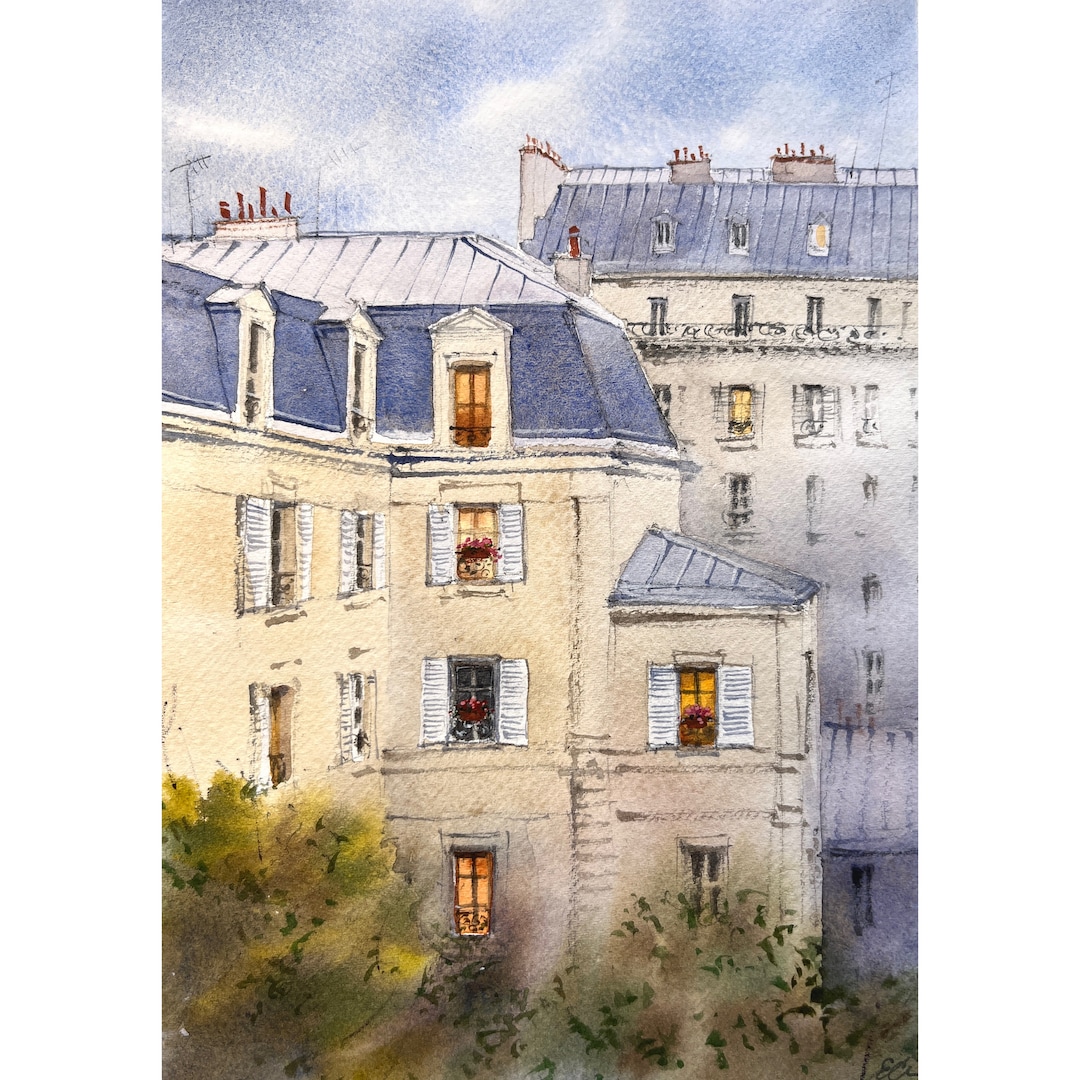 Paris Roofs Original Watercolor Painting Paris Rooftops Artwork ...