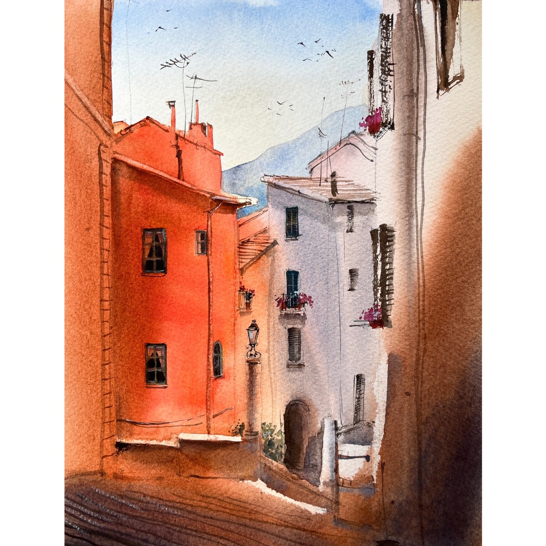 France Original Watercolor Painting Menton Artwork Provence-alpes-côte ...