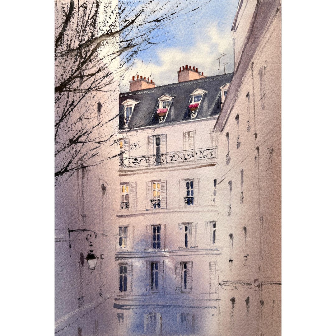 Paris Roofs Original Watercolor Painting Paris Rooftops Artwork Parisian View Painting France ...