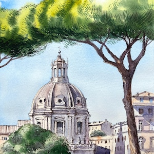 Rome, Italy, Original Watercolor Painting, Pine Tree Painting, Ink ...