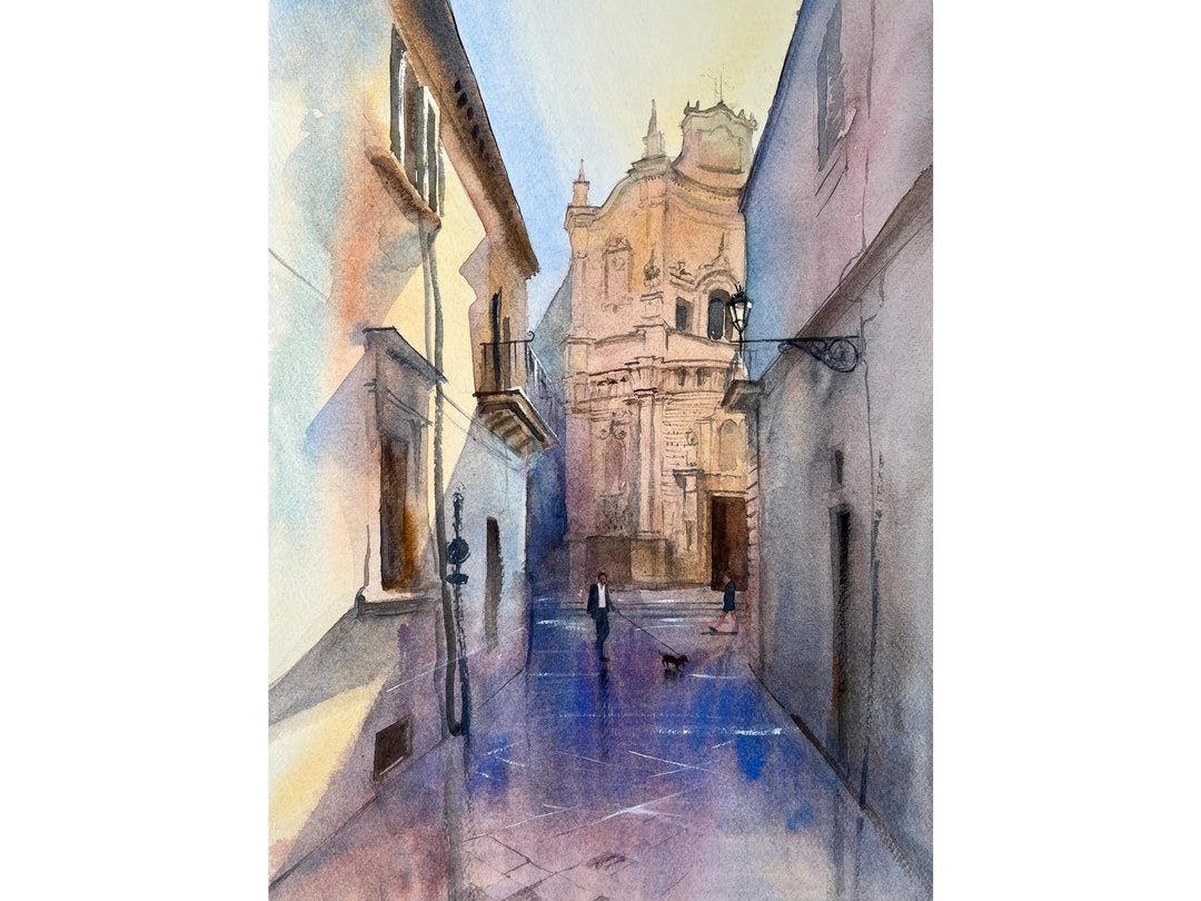 Lecce Italy Original Watercolor Painting Italian Street Italian Town ...