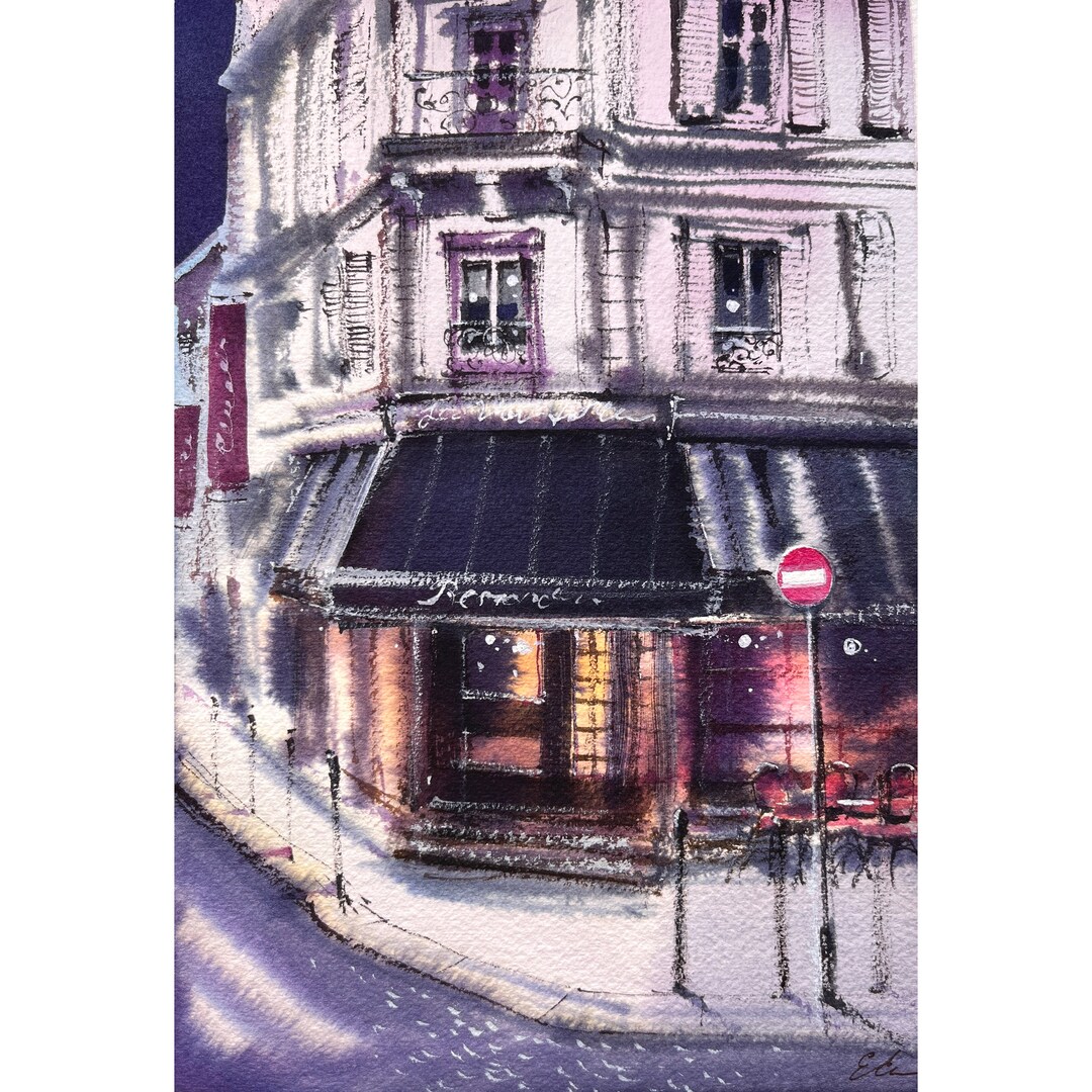 Paris Original Watercolor Painting Paris France Street Artwork Сafe ...