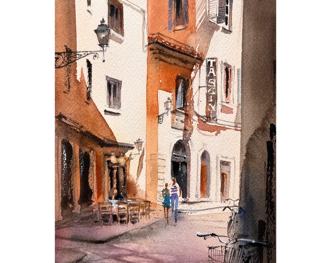 Lucca Italy Original Watercolor Painting Tuscany Town Art Italian Town ...