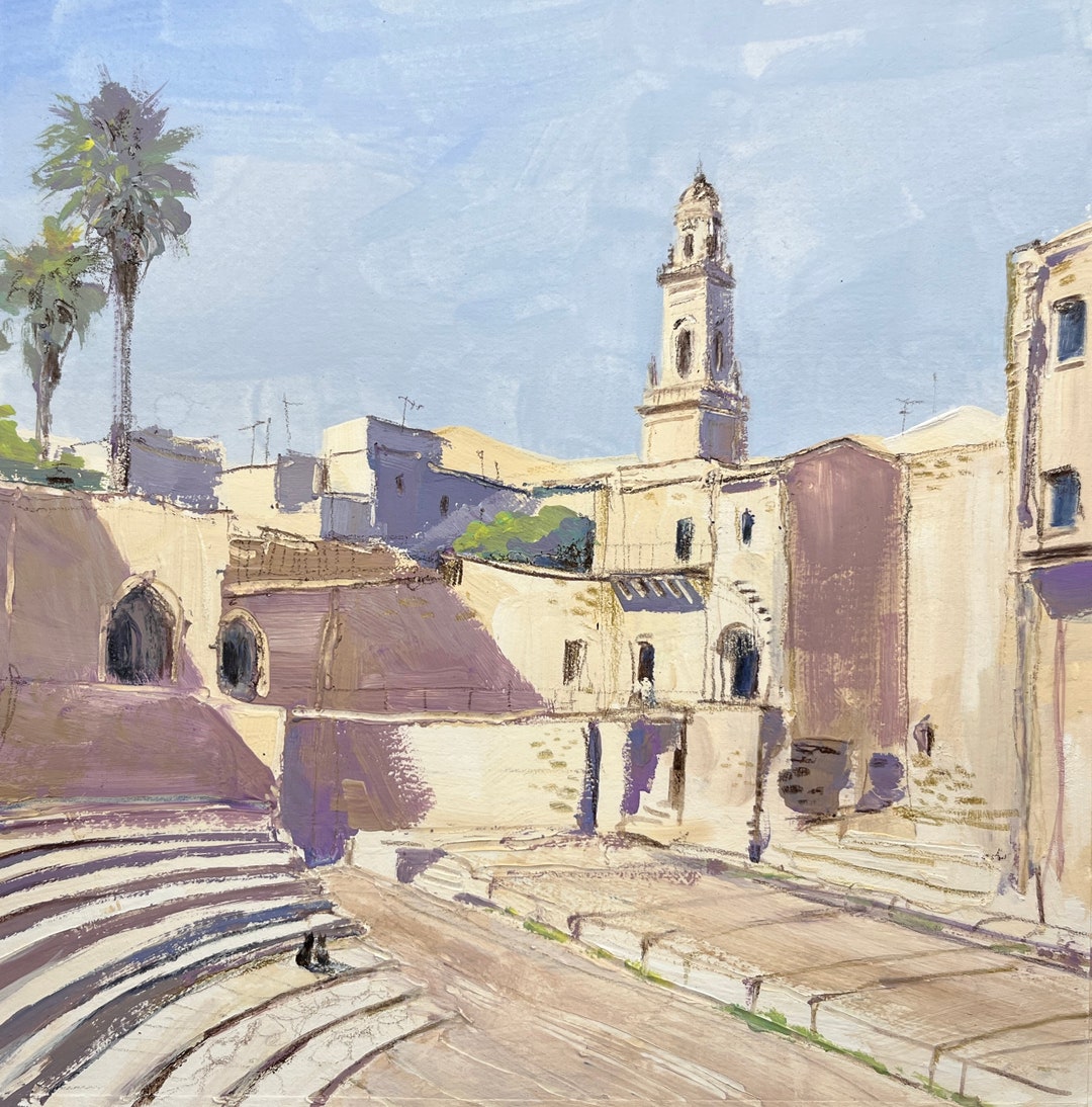 Lecce Italy Original Painting Roman Theater Italian Town Artwork Lecce ...