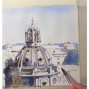 Rome, Italy, Original Watercolor Painting, Pine Tree Painting, Rome ...