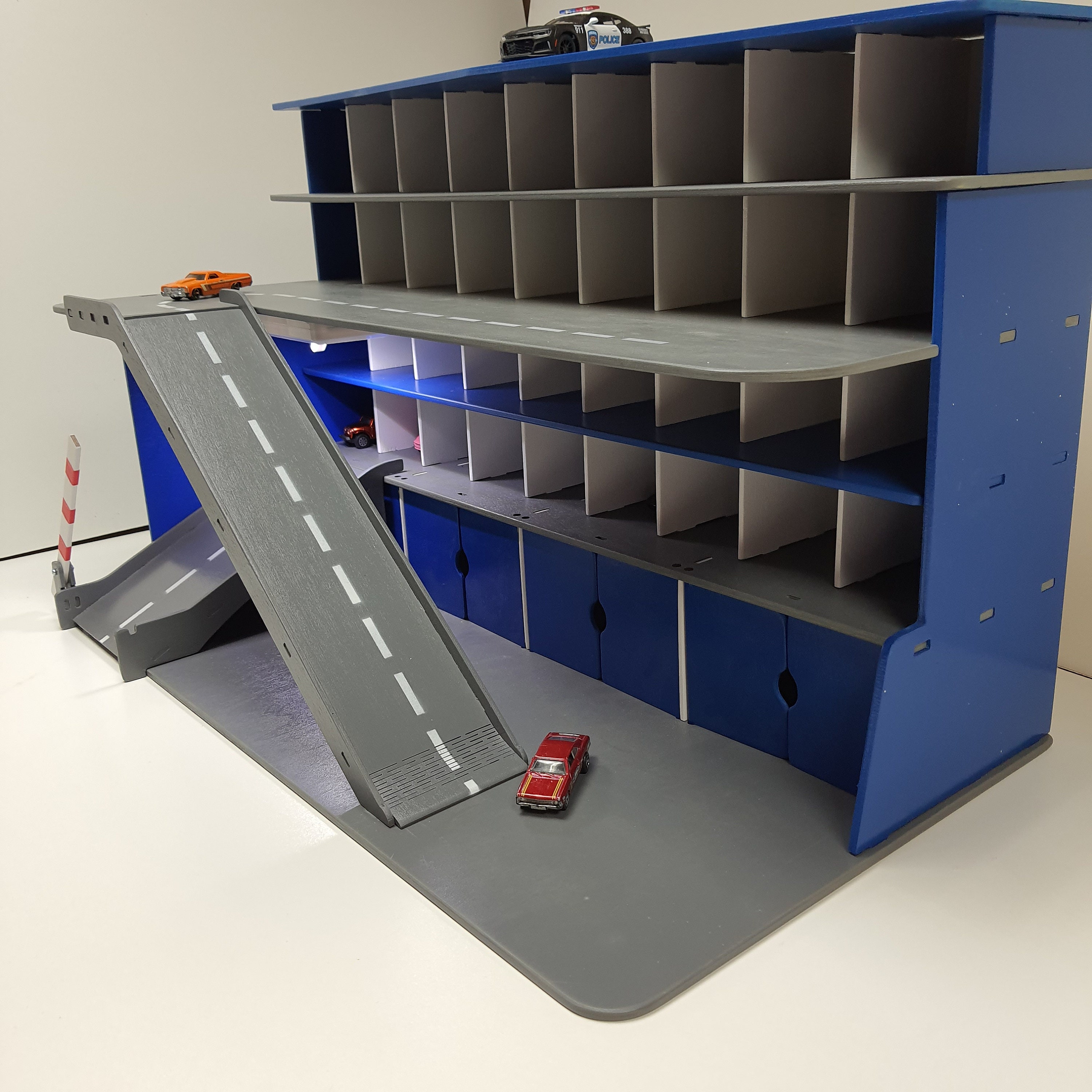 Dark Blue Assembled Wooden Storage Garage Track Ramp ,toddler Boy ...