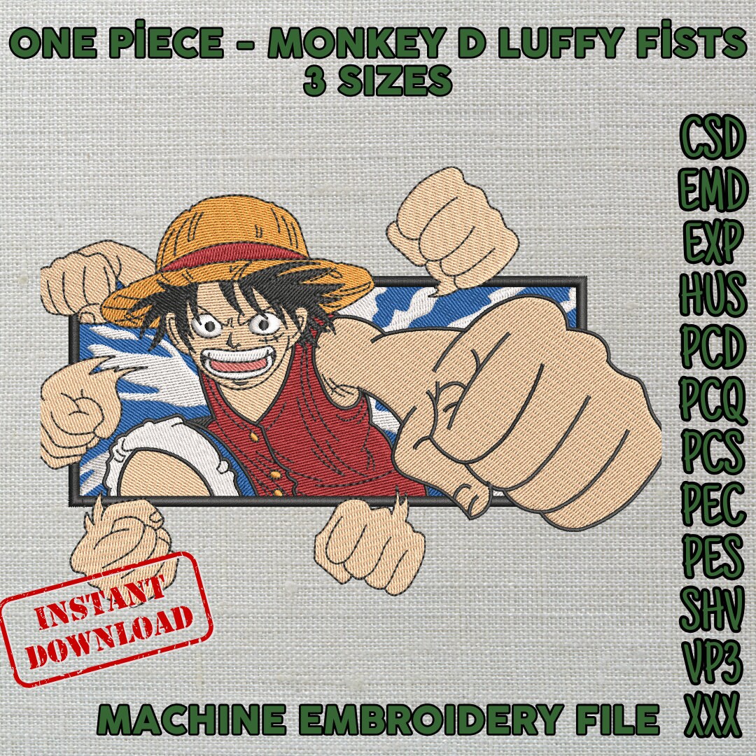 One Piece Monkey D Luffy Fists Machine Embroidery Design Digital ...