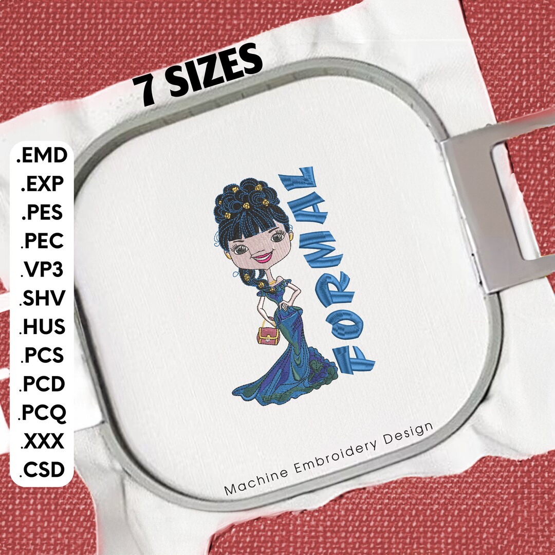 Chibi Girl Formal Digital Embroidery Machine File, Elegant Anime Stitch ...