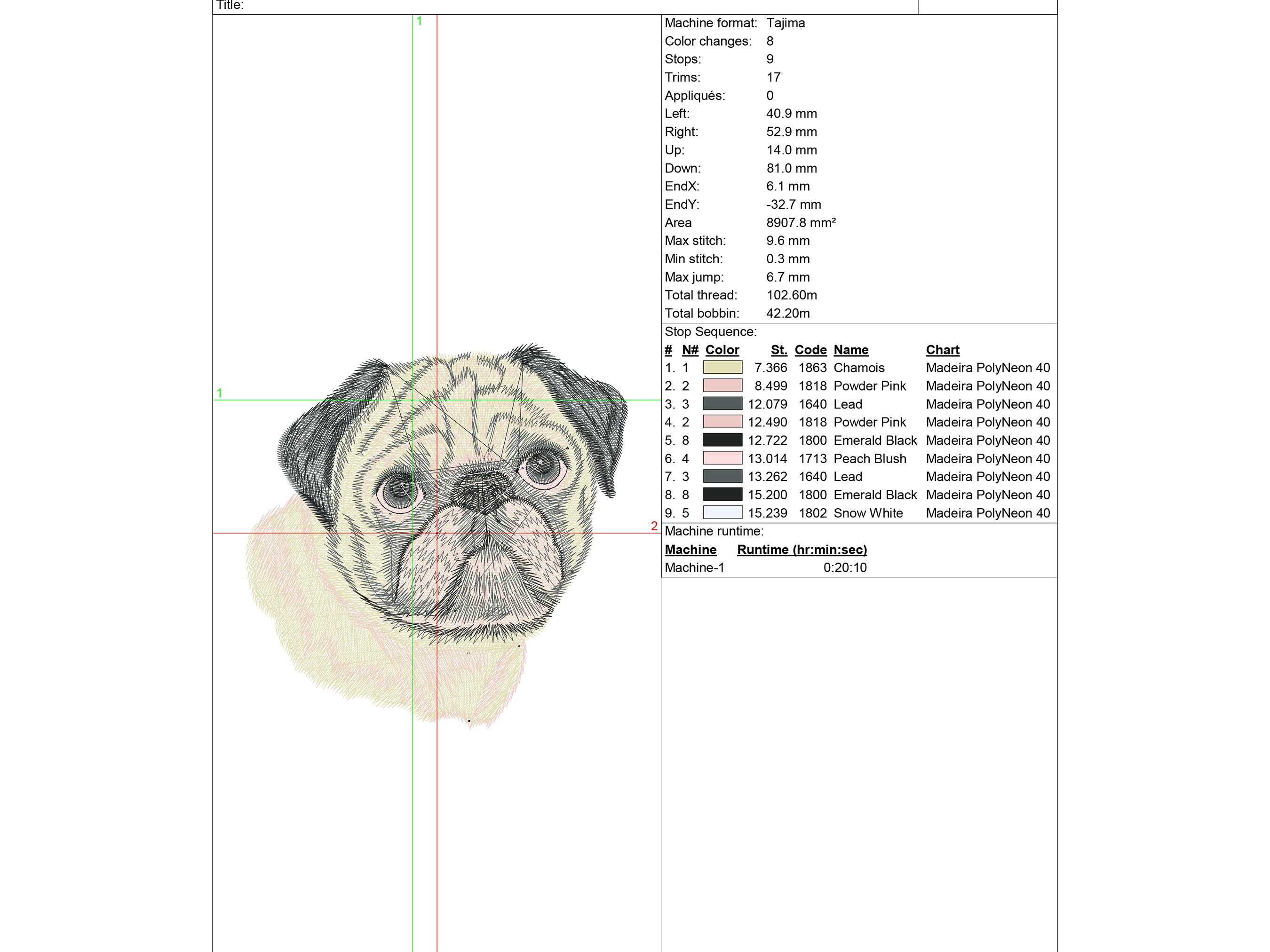 Portrait of a Pug Machine Embroidery Design Digital Machine Embroidery ...