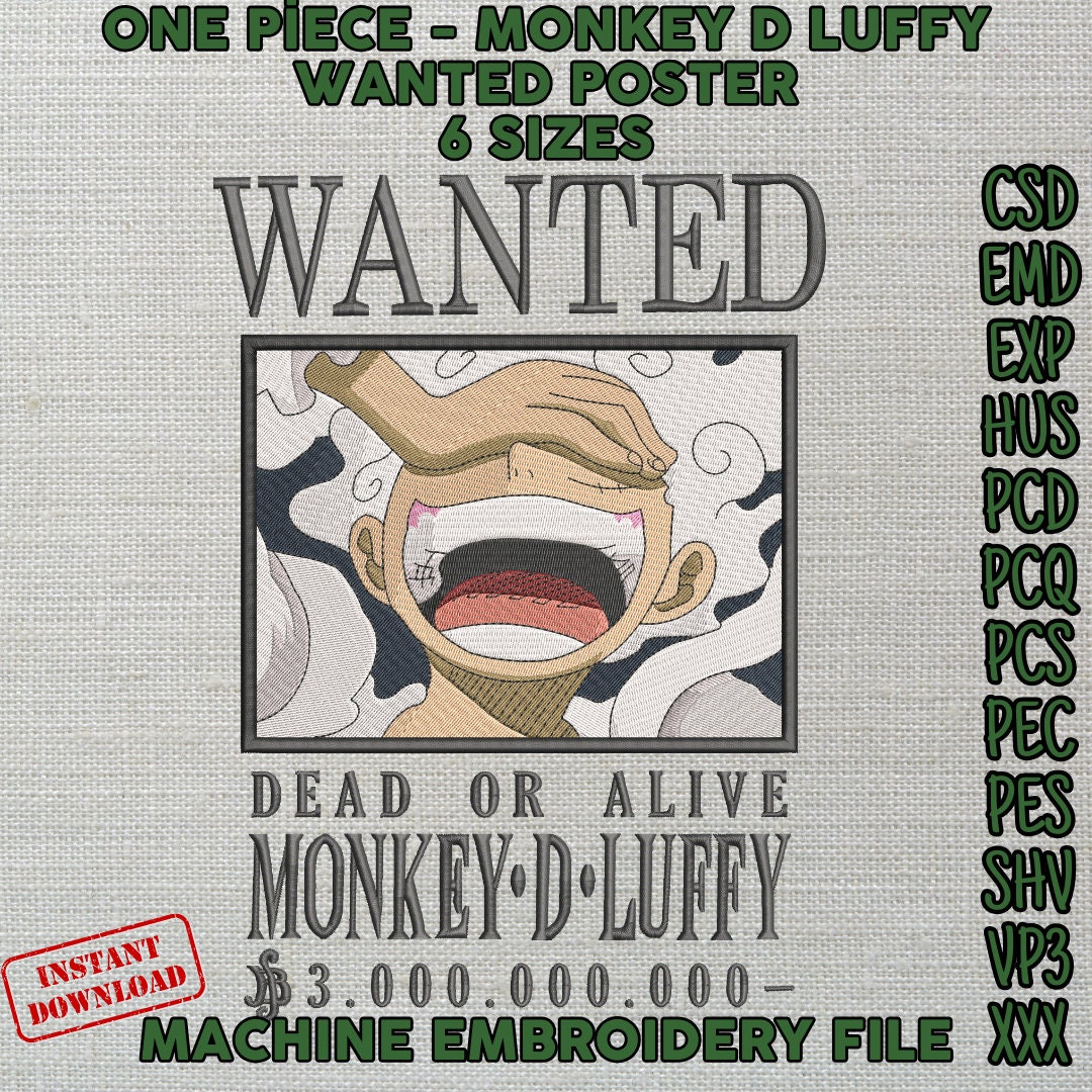 One Piece Monkey D Luffy Wanted Poster Machine Embroidery Design ...
