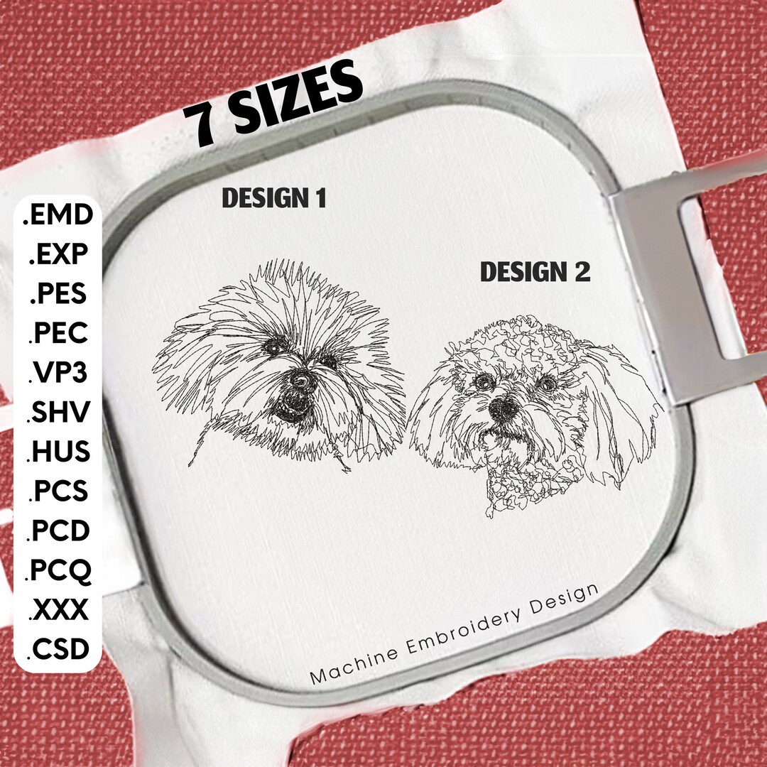 Bichon Frise Line Drawing Embroidery, Digital Machine Embroidery File ...