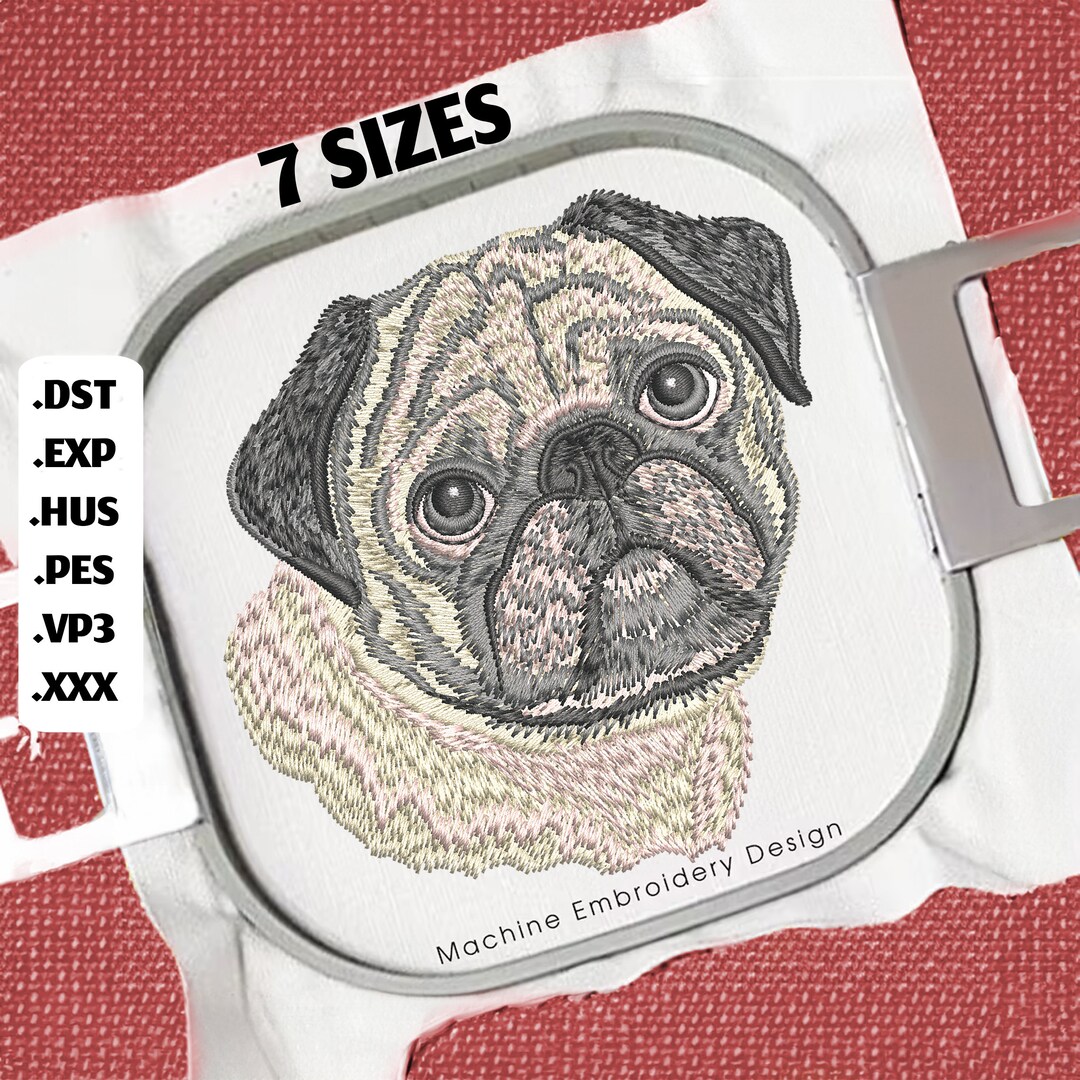 Portrait of a Pug Machine Embroidery Design Digital Machine Embroidery ...