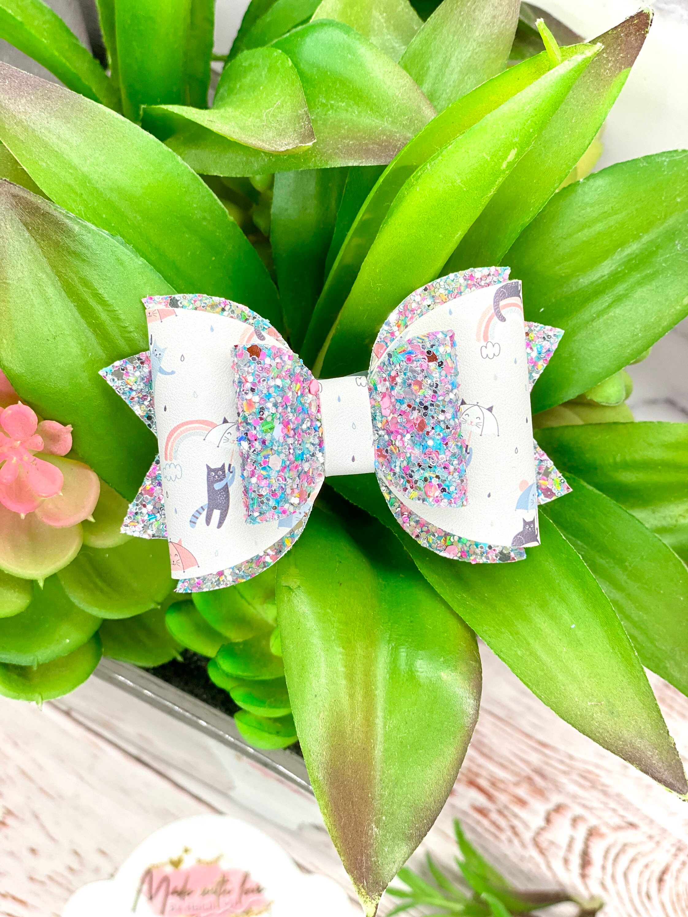 3.5” Cat Hair Bow, Rainy Cat, Cat Theme Bow, Barrette, Summer Bow ...