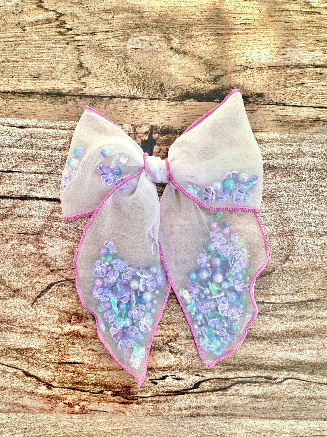 Jumbo Mermaid Shell Shaker Hair Bow, Hand Tie Hair Bow, Serger Bow ...