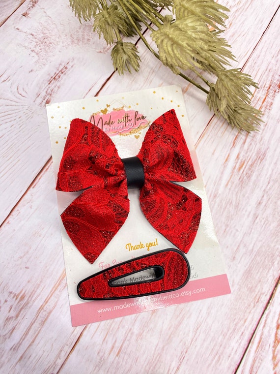 Red Lace Hair Bow