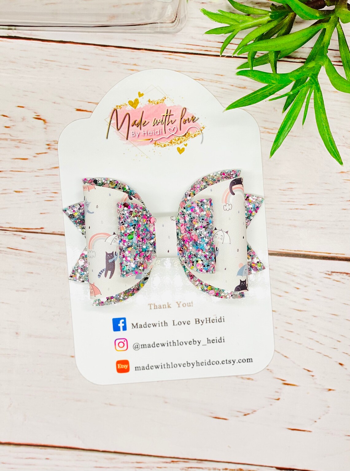 3.5” Cat Hair Bow, Rainy Cat, Cat Theme Bow, Barrette, Summer Bow ...