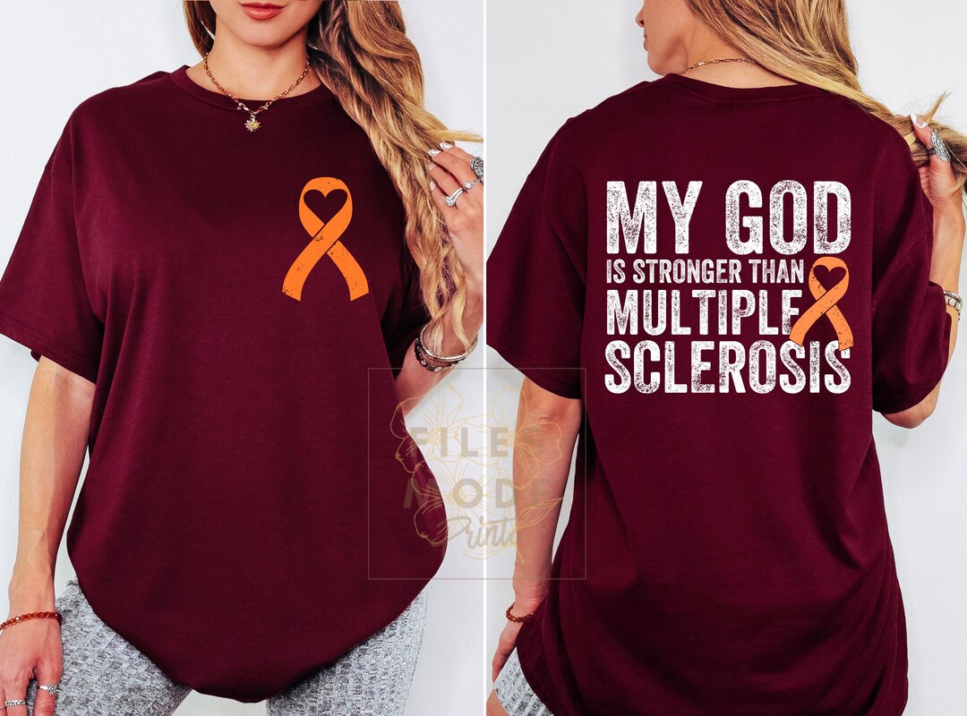 Empowering MS Awareness Unisex Tee, God Stronger Orange Ribbon Multiple ...