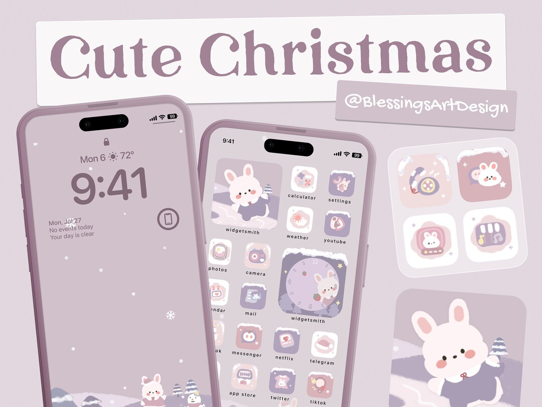 Cute Christmas Bunny | Ios Icons Pack, iPhone Theme, App Cover, Icons ...