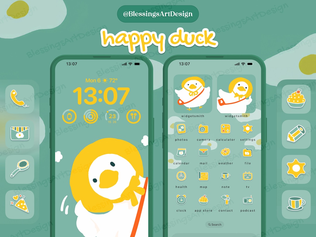 Happy Duck | Ios Icons Pack Bundle, iPhone Theme, App Covers, Icons Skin, Home Screen Set ...