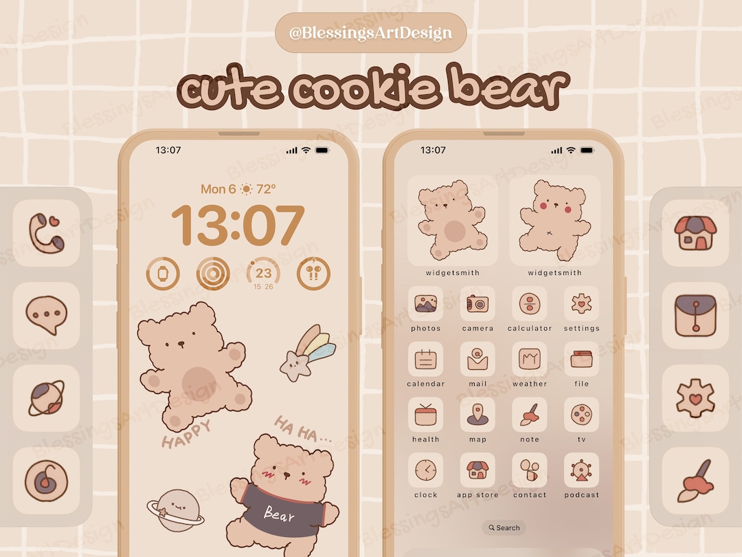 Cute Cookie Bear Ios Icons Pack – 80+ Kawaii App Covers, 12 Wallpapers ...