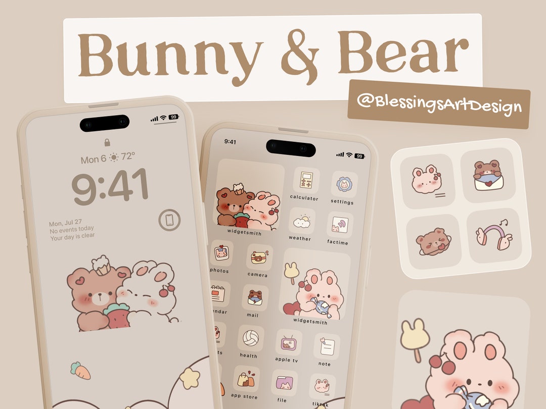 80+ Bunny & Bear | Ios Icons Pack, iPhone Theme, App Cover, Icons Skin ...