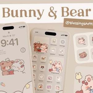 80+ Bunny & Bear | Ios Icons Pack, iPhone Theme, App Cover, Icons Skin ...