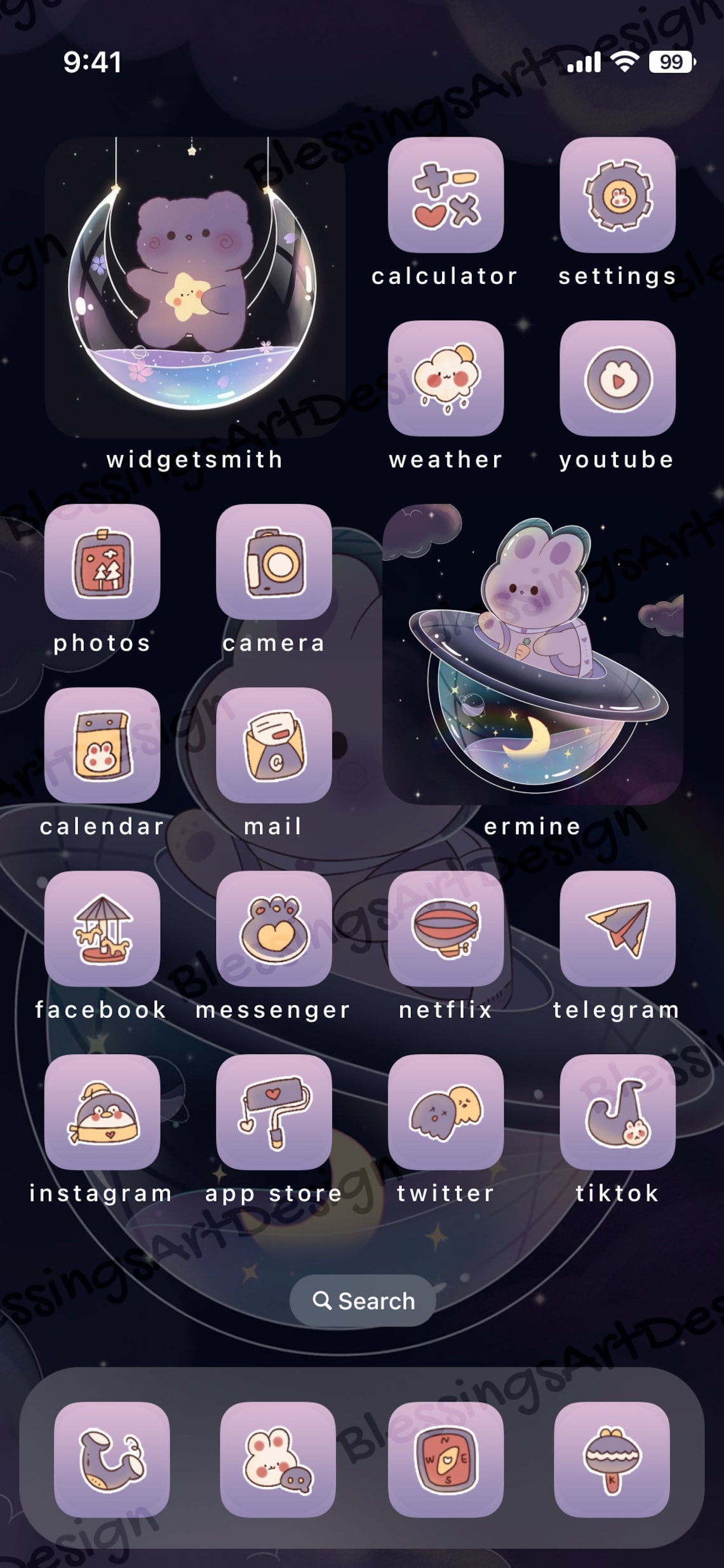 Cosmic Starlight Ios Icons Pack Aesthetic Cute Cozy Lo-fi Hand Drawn ...