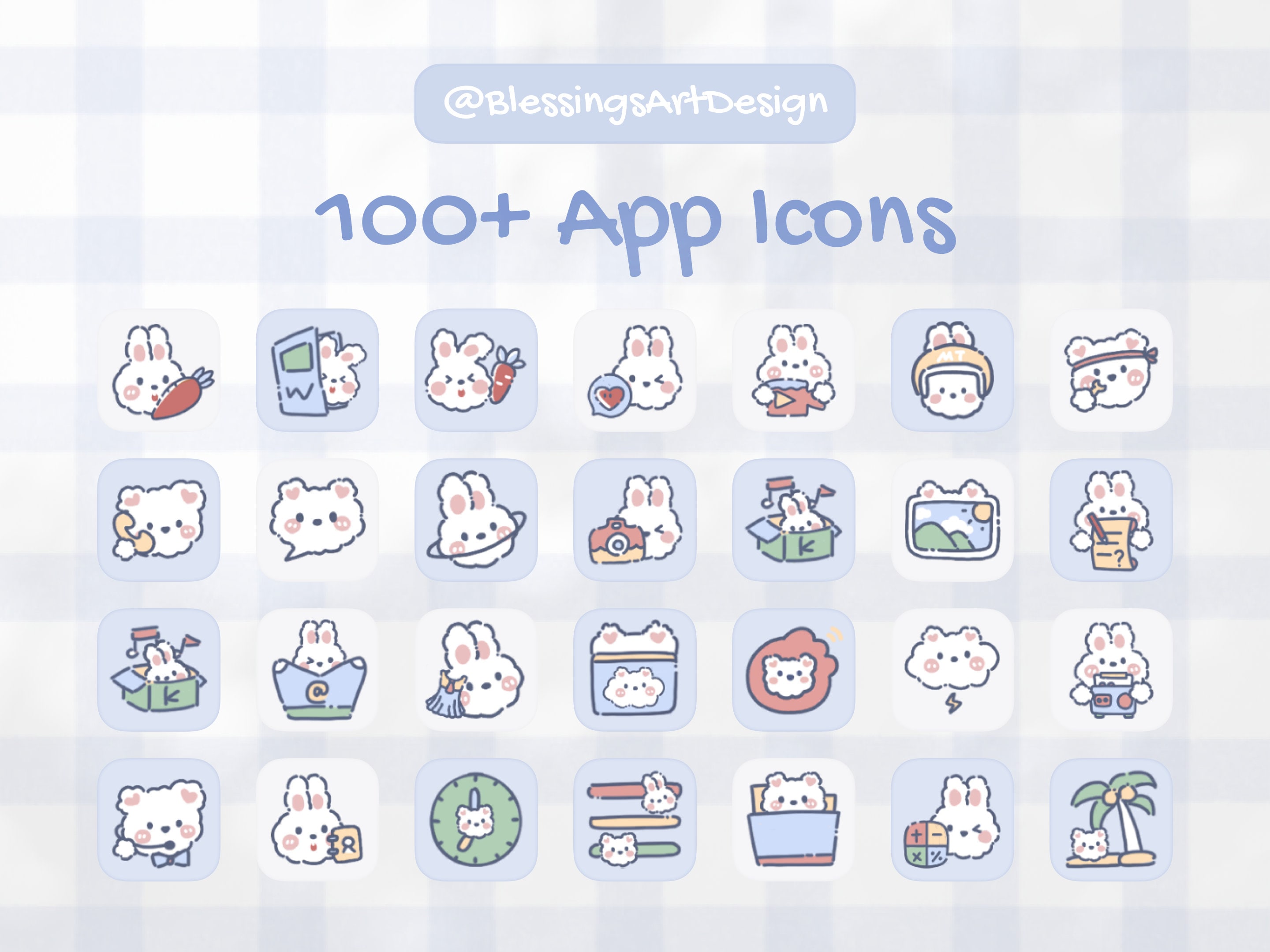 Kawaii Bunny Ios Icon Pack: Pastel Blue App Covers (digital Download ...