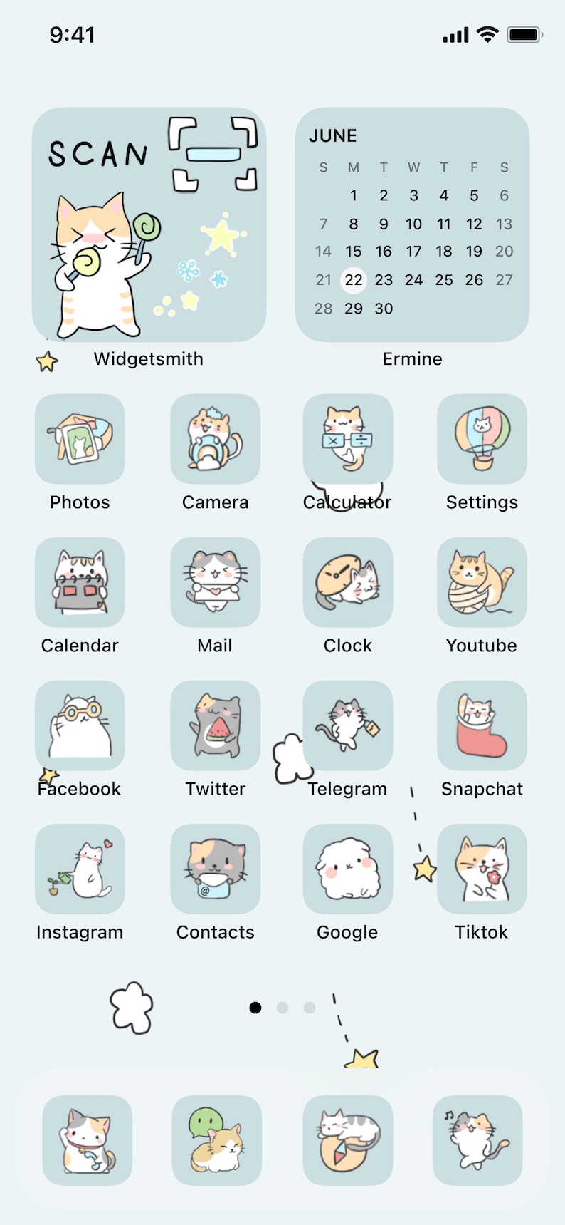 100 Cute Kawaii Cat Ios Icons Pack Iphone Theme App - Etsy