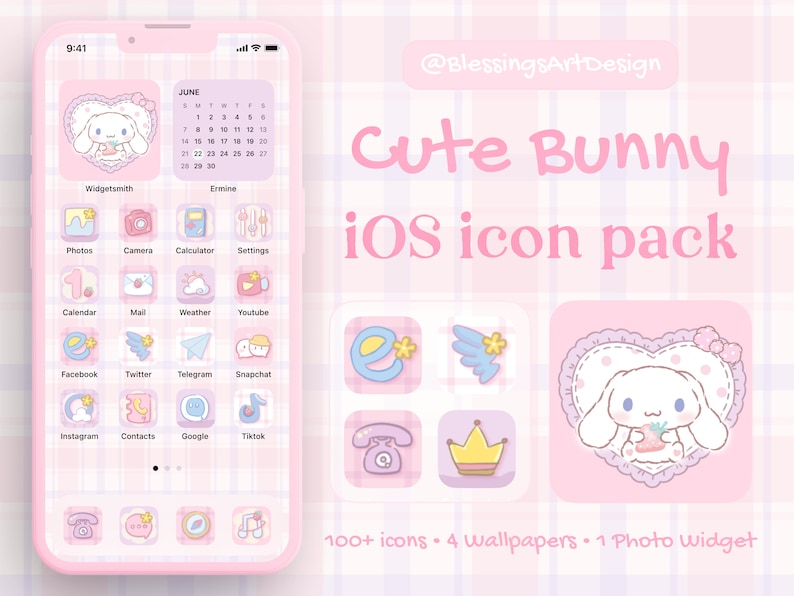 100 Cute Bunny Ios Icons Pack Iphone Theme App Cover - Etsy