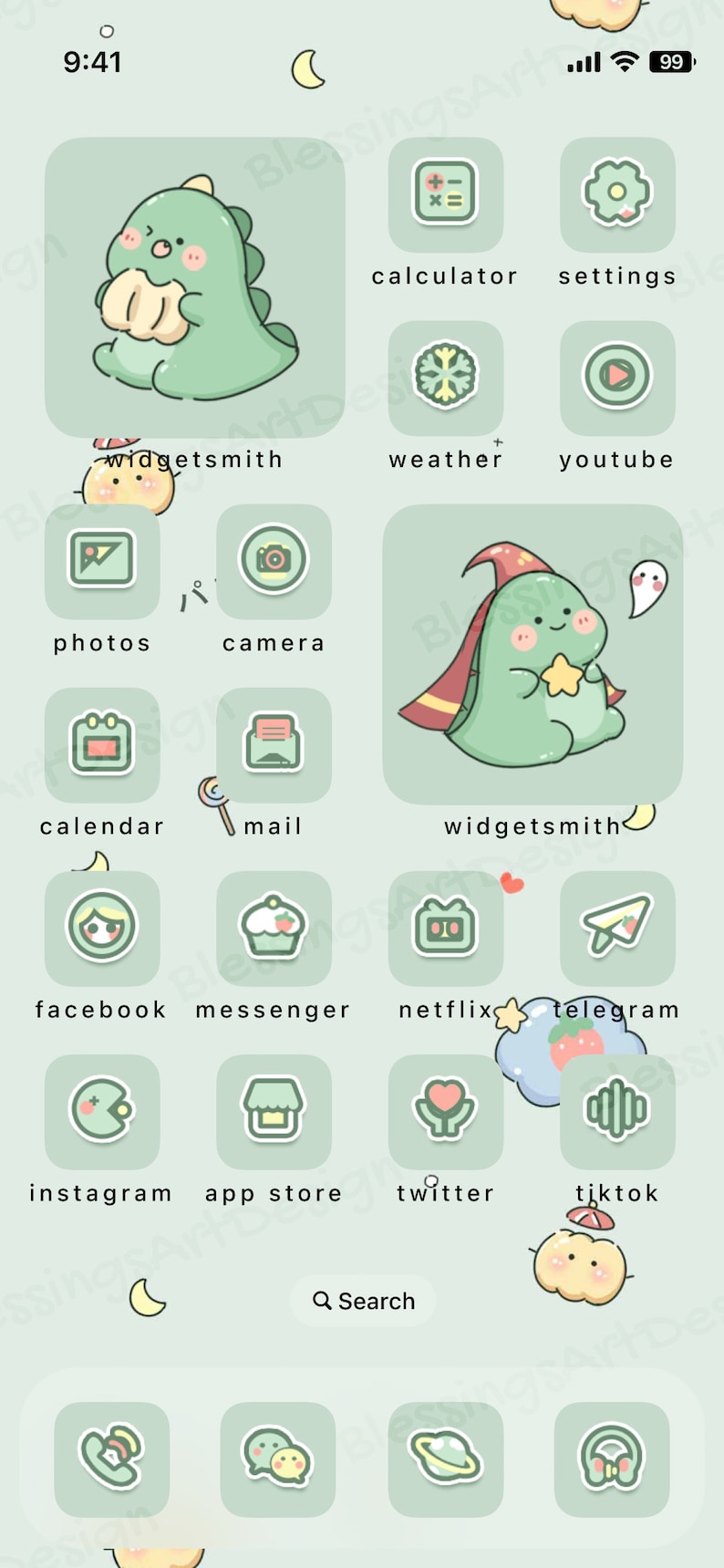 Green Dino Monster | Ios Icons Pack, iPhone Theme, App Cover, Icons ...