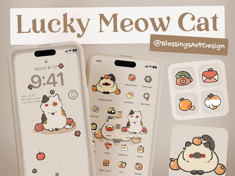 Lucky Meow Cat | Ios Icons Pack, iPhone Theme, App Cover, Icons Skin ...