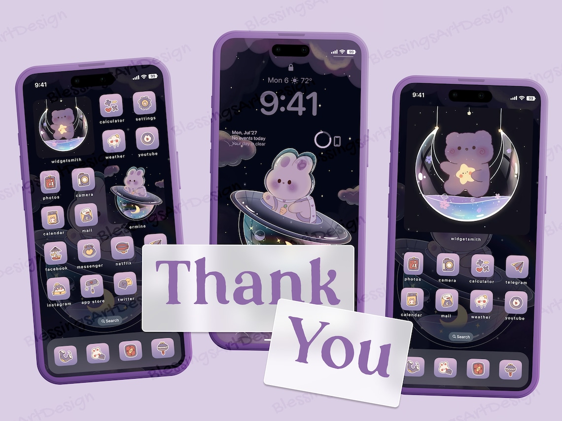 Cosmic Starlight Ios Icons Pack Aesthetic Cute Cozy Lo-fi Hand Drawn ...