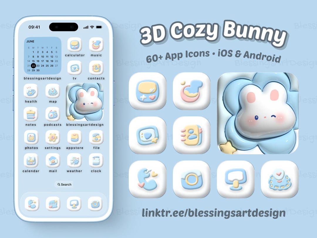 Kawaii Bunny App Icons: Cozy Ios Android Theme (digital Download - Etsy