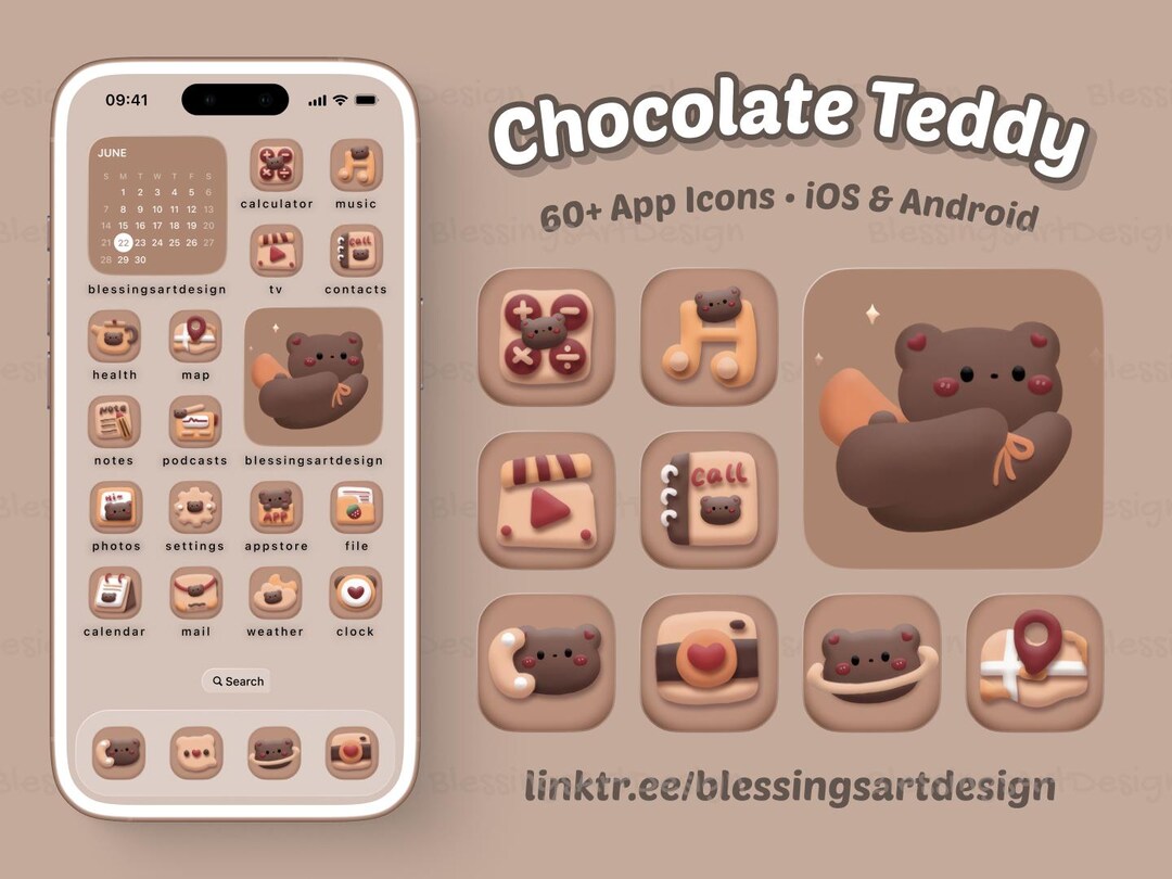 3D Chocolate Teddy | Ios Icons Pack Bundle, iPhone Theme, App Covers ...