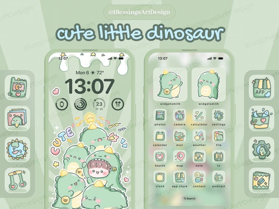 Cute Little Dinosaur | Ios Icons Pack Bundle, iPhone Theme, App Covers ...